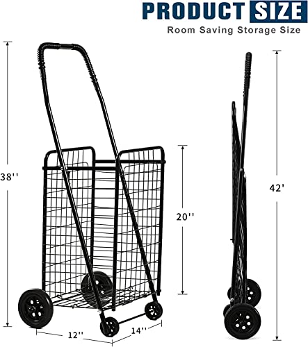 FiveShops Utility Cart with Wheels to be Used as a Shopping Cart, Grocery Cart, Laundry Cart and Stair Climber Cart, Weighs 7.5 Pounds but Holds up to 90 Pounds, Compact and Foldable, Black