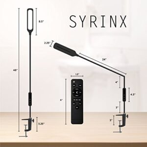 LED Desk Lamp/Clamp LED Lamp/Remote Control & Touch/Adjustable Flexible Gooseneck/Modern Stylish Multiple Setting Brightness and Color Bright Bulb/by Syrinx (Black)