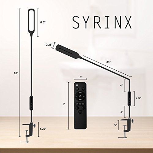 LED Desk Lamp/Clamp LED Lamp/Remote Control & Touch/Adjustable Flexible Gooseneck/Modern Stylish Multiple Setting Brightness and Color Bright Bulb/by Syrinx (Black)