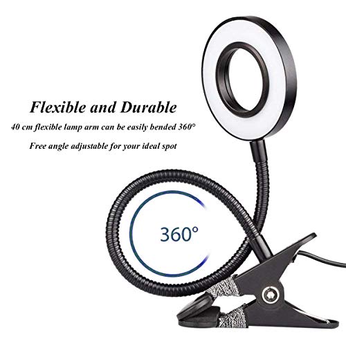 CLOOOUDS 7W Clip on Light, LED Clip On Lamp, USB Reading Book Light, Bed Lamp,Desk lamp, Warm Light and White Light