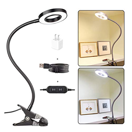 CLOOOUDS 7W Clip on Light, LED Clip On Lamp, USB Reading Book Light, Bed Lamp,Desk lamp, Warm Light and White Light