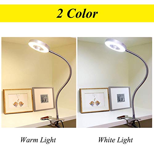 CLOOOUDS 7W Clip on Light, LED Clip On Lamp, USB Reading Book Light, Bed Lamp,Desk lamp, Warm Light and White Light