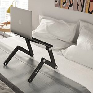 PWR+ Laptop Table Stand Adjustable Riser: Portable with Mouse Pad Fully Ergonomic Mount Ultrabook MacBook Gaming Notebook Light Weight Aluminum Black Bed Tray Desk Book Fans Up to 17 inch