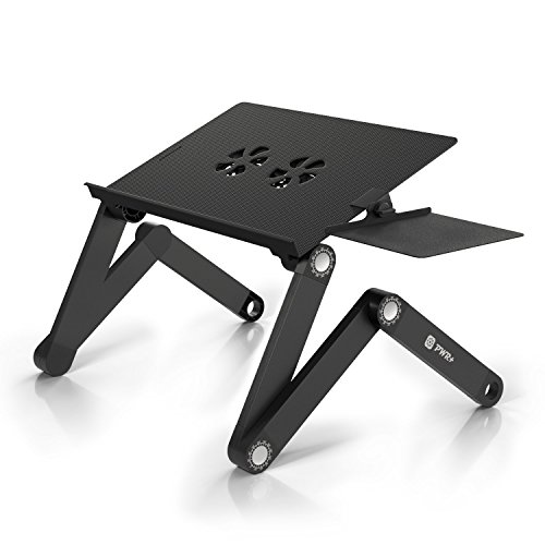 PWR+ Laptop Table Stand Adjustable Riser: Portable with Mouse Pad Fully Ergonomic Mount Ultrabook MacBook Gaming Notebook Light Weight Aluminum Black Bed Tray Desk Book Fans Up to 17 inch