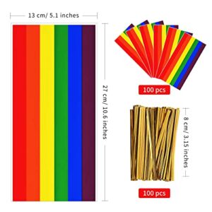 Lecpeting 100 Pcs Rainbow Treat Bags Rainbow Stripes Print Cellophane Candy Bags Plastic Goodie Storage Bags Birthday Party Favor Bags with Twist Ties for Baby Shower Birthday Party Supplies