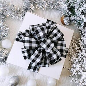 Winlyn 50 Yards Black and White Buffalo Check Plaid Wired Ribbon Gingham Ribbon 2.5" Wide for Christmas Tree Wreath Bows Festive Farmhouse Decoration Gift Wrapping Crafts Floral Arrangement