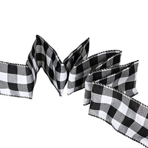 Winlyn 50 Yards Black and White Buffalo Check Plaid Wired Ribbon Gingham Ribbon 2.5" Wide for Christmas Tree Wreath Bows Festive Farmhouse Decoration Gift Wrapping Crafts Floral Arrangement