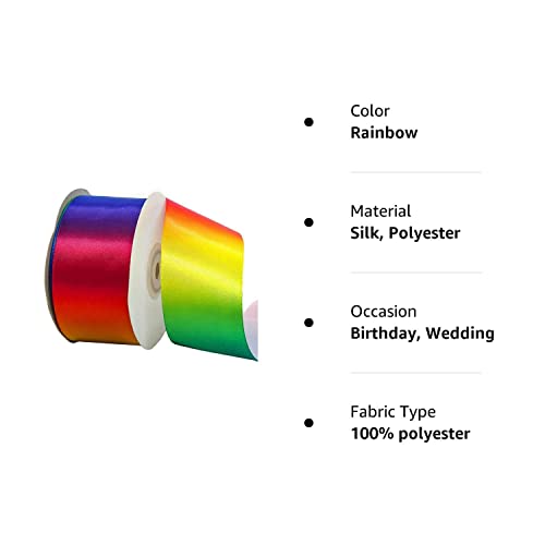 Aertai Wide Single Face Shiny Rainbow Satin Ribbon Roll, 2 inchxContinuous 25 Yards, Ribbon for Gift Wrapping, Wedding Decor & DIY Bow Making (2''x25 Yards)