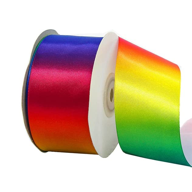 Aertai Wide Single Face Shiny Rainbow Satin Ribbon Roll, 2 inchxContinuous 25 Yards, Ribbon for Gift Wrapping, Wedding Decor & DIY Bow Making (2''x25 Yards)