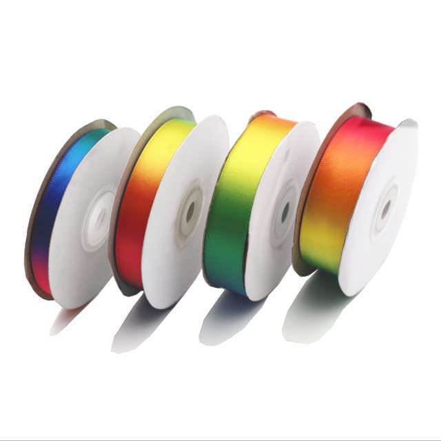 Aertai Wide Single Face Shiny Rainbow Satin Ribbon Roll, 2 inchxContinuous 25 Yards, Ribbon for Gift Wrapping, Wedding Decor & DIY Bow Making (2''x25 Yards)