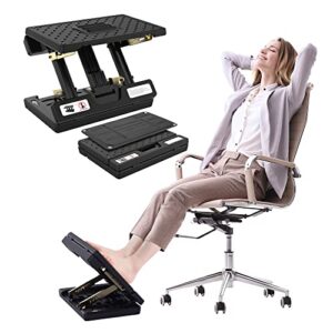 vhelyom foot rest for under desk at work, height adjustable footrest with massage roller and soft pad, foldable ergonomic foot rest for car, underdesk, home, train(black)