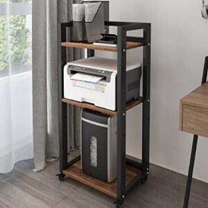 natwind 3-tier movable printer stand with storage rolling floor-standing deskside shredder computer host stand adjustable storage shelf rack on wheels for office supplies fax scanner file book (retro)