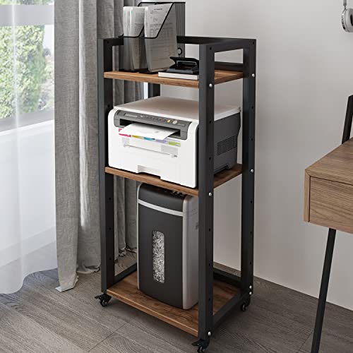 Natwind 3-Tier Movable Printer Stand with Storage Rolling Floor-Standing Deskside Shredder Computer Host Stand Adjustable Storage Shelf Rack on Wheels for Office Supplies Fax Scanner File Book (Retro)