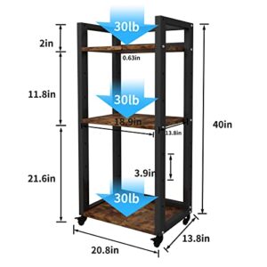 Natwind 3-Tier Movable Printer Stand with Storage Rolling Floor-Standing Deskside Shredder Computer Host Stand Adjustable Storage Shelf Rack on Wheels for Office Supplies Fax Scanner File Book (Retro)