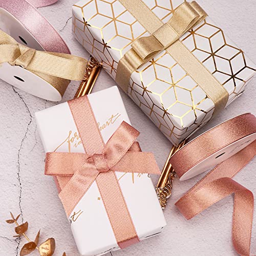 VIVIQUEN Double Faced Rose Gold Purl Ribbon,Luxury Glitter Ribbon ,Prefect for Gift Wrapping,Floral Arrangements,Wedding Decorations 3/8 Inches x 20 Yards