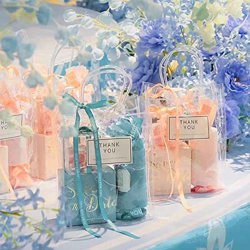 Inn Diary 30pcs Plastic Clear Gifts Bags with Handle Transparent PVC Gift Wrap Bag for Favors Christmas Bags,Reusable Shopping Bags Party Bags