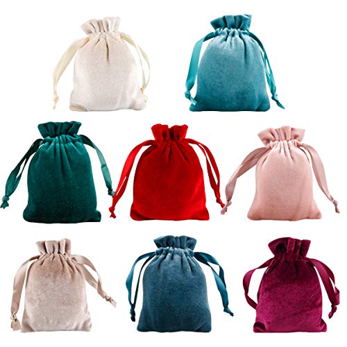 DoGeek 8PCS 3.5" X 4.7" Super Soft Jewelry Bags Luxury Velvet Drawstring Bags Pouches Candy Gift Bags for Christmas Party Wedding Favors