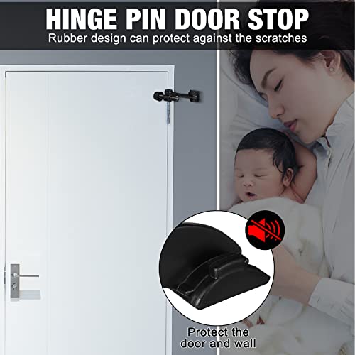 48 Pieces Hinge Pin Door Stops Satin Brushed Door Stopper Adjustable Heavy Duty Hinge Door Stopper with Rubber Bumper Tips (Black)