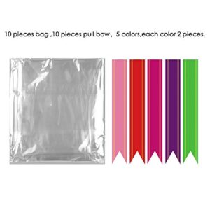 Kolewo4ever 20 Pack 30 * 44inches Clear Basket Bags Pull Bow Set 10 Packaging Bags Cello Cellophane Wrap 10 Ribbon Bows