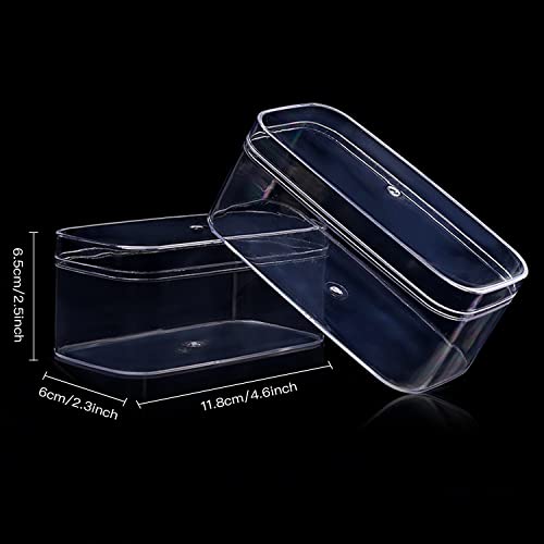 10 Pcs Clear Plastic Rectangle Boxes, 4.64x2.36x2.6" Small Plastic Storage Box with Lid Transparent Clear Containers Display Boxes Favor Gift Box with Glitter Ribbon for Candy Pill Jewelry Christmas