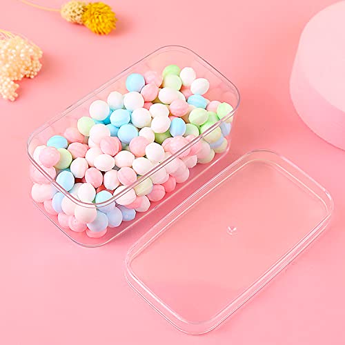 10 Pcs Clear Plastic Rectangle Boxes, 4.64x2.36x2.6" Small Plastic Storage Box with Lid Transparent Clear Containers Display Boxes Favor Gift Box with Glitter Ribbon for Candy Pill Jewelry Christmas