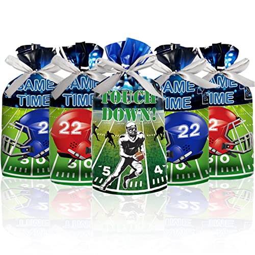 GITMIWS 40pcs Football Party Favors Bags-9'' Football Drawstring Bags Candy Goodies Plastic Drawstring Gift Bags for Rugby Football Themed Party Ideas Boys Kids Decoration Supplies(2 styles, Deep Blue)