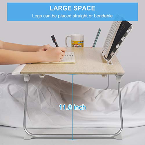 Laptop Bed Table, NEARPOW XXL Bed Trays for Eating, Laptops, Writing, Study and Drawing- Laptop Desk for Bed, Sofa and Couch- Folding Laptop Standwith Portable Book Stand and Drawer Storage - Wood