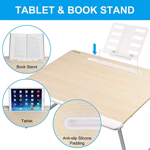 Laptop Bed Table, NEARPOW XXL Bed Trays for Eating, Laptops, Writing, Study and Drawing- Laptop Desk for Bed, Sofa and Couch- Folding Laptop Standwith Portable Book Stand and Drawer Storage - Wood