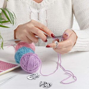 3 Pieces Adjustable Knitting Loop Rings Woven Rings Open Finger Holder Crochet Knitting Loop Accessories Cute Cat Shape Yarn Guide Holder for Hand Weaving Hook Line Supplies