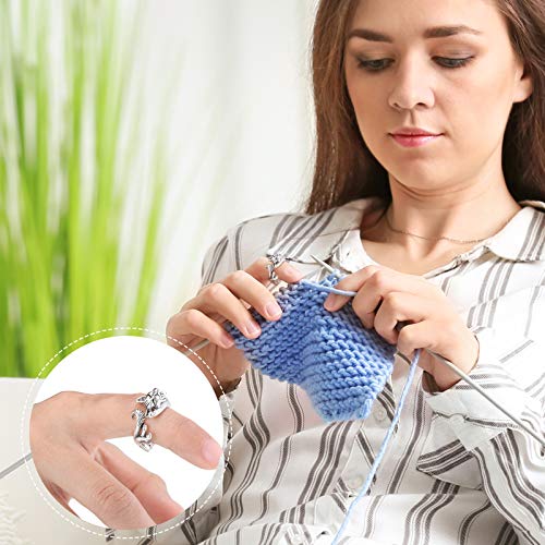 3 Pieces Adjustable Knitting Loop Rings Woven Rings Open Finger Holder Crochet Knitting Loop Accessories Cute Cat Shape Yarn Guide Holder for Hand Weaving Hook Line Supplies