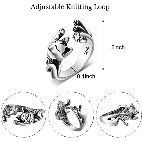 3 Pieces Adjustable Knitting Loop Rings Woven Rings Open Finger Holder Crochet Knitting Loop Accessories Cute Cat Shape Yarn Guide Holder for Hand Weaving Hook Line Supplies