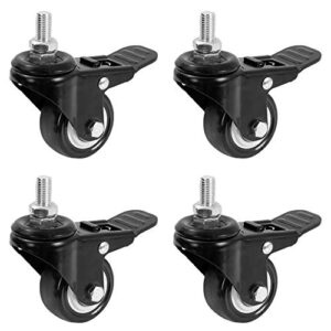 vivo 2 inch m10 threaded locking caster wheels, set of 4, swivel, rubber base, brake, used for standing desk frames, tv stands, carts, and more, pt-dk-020c