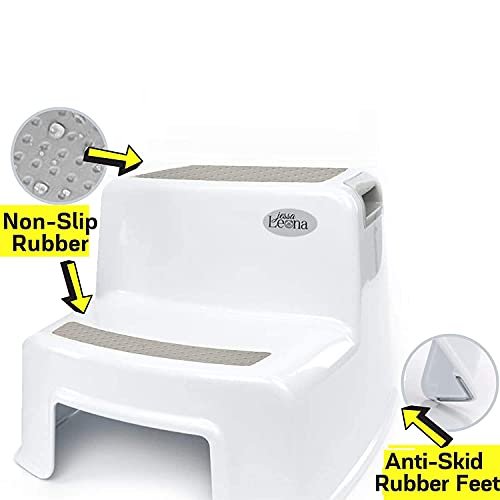 Dual Height 2 Step Stool for Kids | Slip Resistant Soft Grip Toddler's Stool for Potty Training and Use in The Bathroom or Kitchen | BPA Free for Comfort and Safety (1 Pack, Grey)