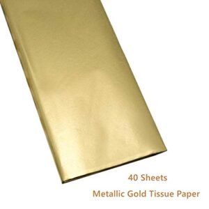 UNIQOOO 40 Sheets Premium Metallic Gold Tissue Gift Wrap Paper Bulk - Perfect Gold Tissue Paper for Gift Bags, Wedding, Party and DIY Crafts - Recyclable Gift Wrapping Accessory, 20X 26