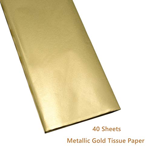 UNIQOOO 40 Sheets Premium Metallic Gold Tissue Gift Wrap Paper Bulk - Perfect Gold Tissue Paper for Gift Bags, Wedding, Party and DIY Crafts - Recyclable Gift Wrapping Accessory, 20X 26