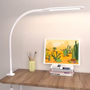 led desk lamp with clamp,flexible gooseneck clamp lamp,dimmable,touch control 3 color modes,eye-care table light with adjustable arm,architect lamp for home/ office /workbench/reading working white