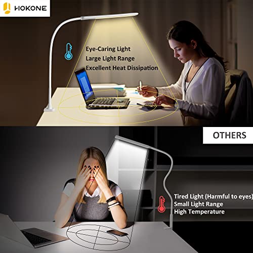 LED Desk Lamp with Clamp,Flexible Gooseneck Clamp Lamp,Dimmable,Touch Control 3 Color Modes,Eye-Care Table Light with Adjustable Arm,Architect Lamp for Home/ Office /Workbench/Reading Working White