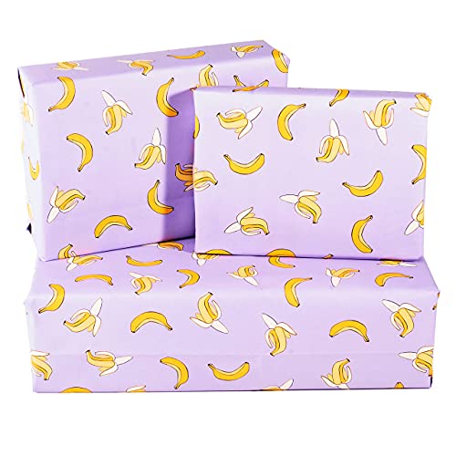 CENTRAL 23 - Purple Gift Wrap - 6 Sheets of Birthday Wrapping Paper - Yellow Bananas - For Men Women Kids - Recyclable