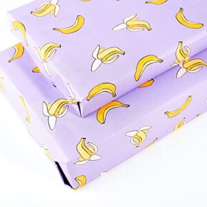 CENTRAL 23 - Purple Gift Wrap - 6 Sheets of Birthday Wrapping Paper - Yellow Bananas - For Men Women Kids - Recyclable