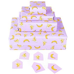 CENTRAL 23 - Purple Gift Wrap - 6 Sheets of Birthday Wrapping Paper - Yellow Bananas - For Men Women Kids - Recyclable