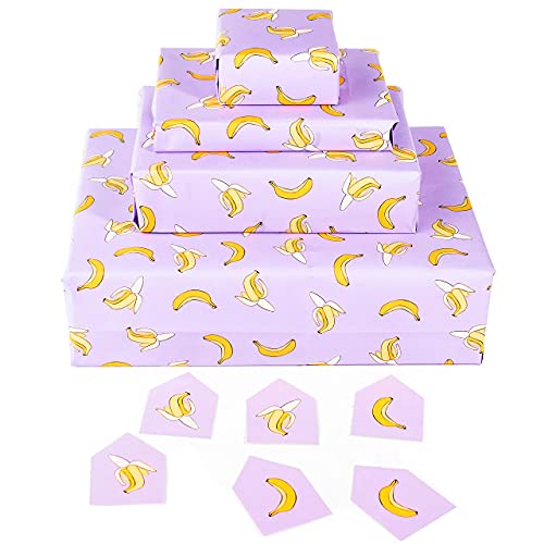 CENTRAL 23 - Purple Gift Wrap - 6 Sheets of Birthday Wrapping Paper - Yellow Bananas - For Men Women Kids - Recyclable