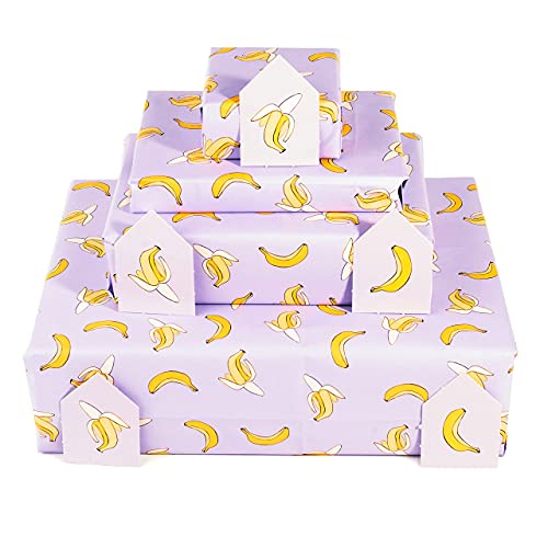 CENTRAL 23 - Purple Gift Wrap - 6 Sheets of Birthday Wrapping Paper - Yellow Bananas - For Men Women Kids - Recyclable