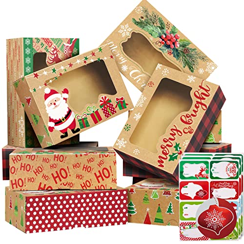 party funny 12 Christmas Cookie Boxes -Large Holiday Bakery Food Container for Gift Giving with 80 Count Christmas Foil Gift Stickers