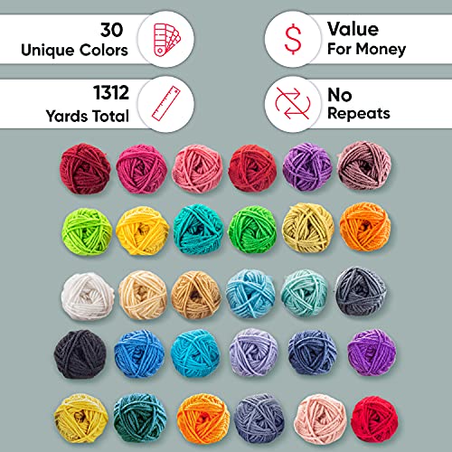 CRAFTISS 30x20g Acrylic Yarn Mini Skeins - 1300 Yards of Soft Yarn for Crocheting and Knitting Craft Project, Assorted Starter Crochet Kit Yarn Bulk for Adults and Kids