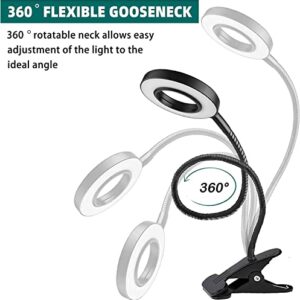 Foneso Desk Lamp Clip on Light, 48 LED USB Lamp with 3 Color Modes 10 Brightness Levels, 360° Flexible Gooseneck Eye Protection Bed Night Light for Reading, Makeup, Fill Light (Black)