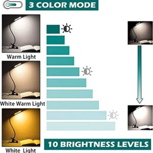 Foneso Desk Lamp Clip on Light, 48 LED USB Lamp with 3 Color Modes 10 Brightness Levels, 360° Flexible Gooseneck Eye Protection Bed Night Light for Reading, Makeup, Fill Light (Black)