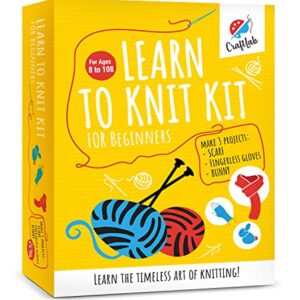 CraftLab Knitting Kit for Beginners, Kids and Adults Includes All Knitting Supplies: Wool Yarn, Wooden Knitting Needles, Yarn Needle and Instructions – Fantastic Gift