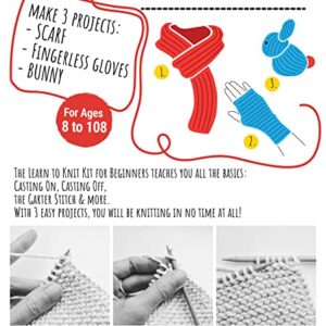 CraftLab Knitting Kit for Beginners, Kids and Adults Includes All Knitting Supplies: Wool Yarn, Wooden Knitting Needles, Yarn Needle and Instructions – Fantastic Gift