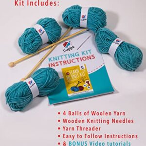 CraftLab Knitting Kit for Beginners, Kids and Adults Includes All Knitting Supplies: Wool Yarn, Wooden Knitting Needles, Yarn Needle and Instructions – Fantastic Gift