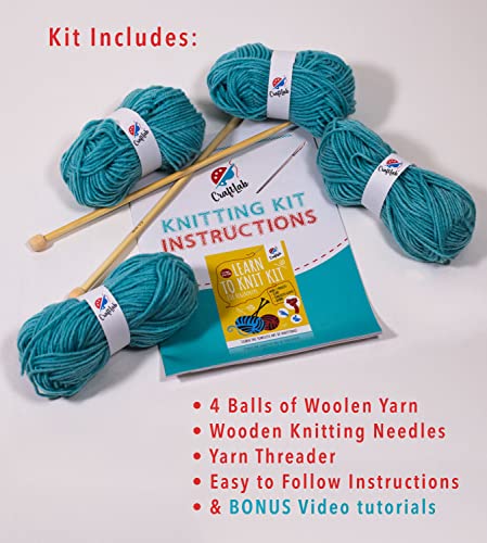 CraftLab Knitting Kit for Beginners, Kids and Adults Includes All Knitting Supplies: Wool Yarn, Wooden Knitting Needles, Yarn Needle and Instructions – Fantastic Gift